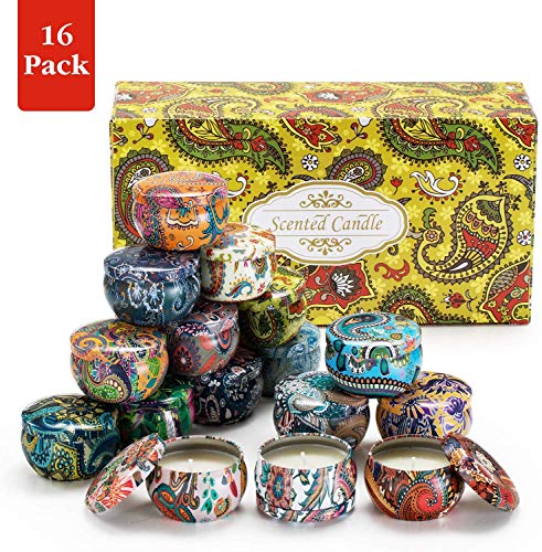 YIHANG Scented Candles Gift Set Soy Wax Tin Candles, Natural Fragrance Candles for Stress Relief and Aromatherapy Candles - 16 X 2.5 Ounce