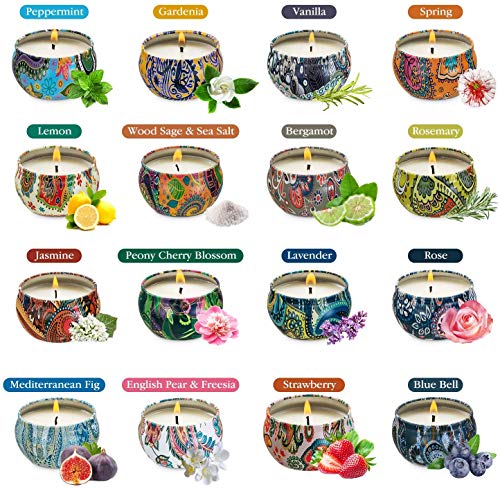 YIHANG Scented Candles Gift Set Soy Wax Tin Candles, Natural Fragrance Candles for Stress Relief and Aromatherapy Candles - 16 X 2.5 Ounce