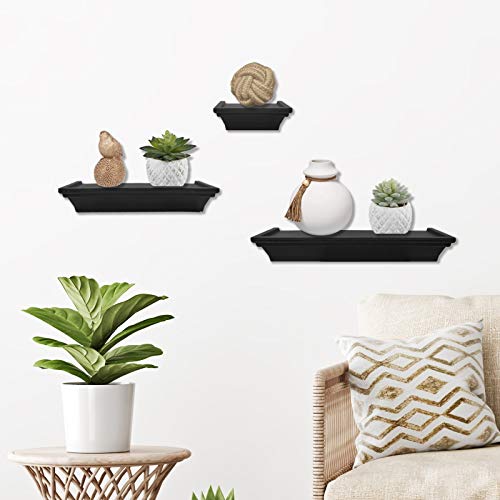 Rienias Floating Shelves Wall Mounted,Wall Decor for Bedroom,Living Room,Bathroom Set of 3,Black