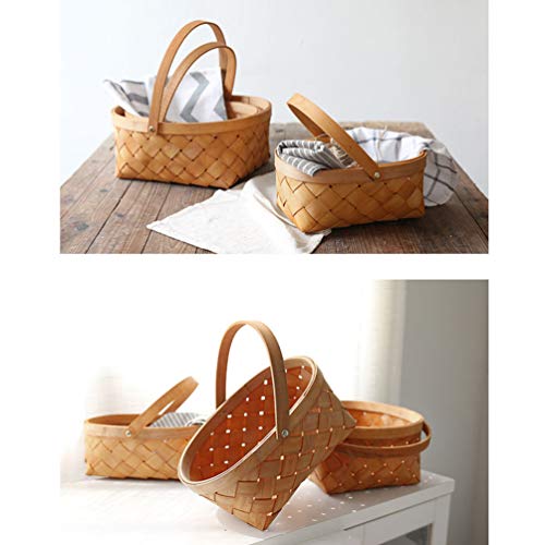 Garneck Wicker Basket with Handle Seagrass Basket,Handmade Rattan Storage Basket Houseware Storage Container Handwoven Straw Seaweed Basket Organizer with Handle Size M
