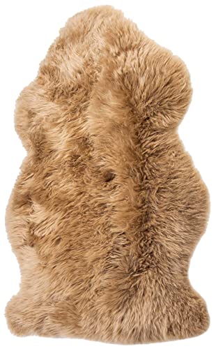 Natural Milan Genuine Sheepskin Area Rugs with Thick and Lush Pile, Fluffy Sheep Fur Rug with Anti-Skid Backing for Bedroom Living Room, Single Pelt, Morchella