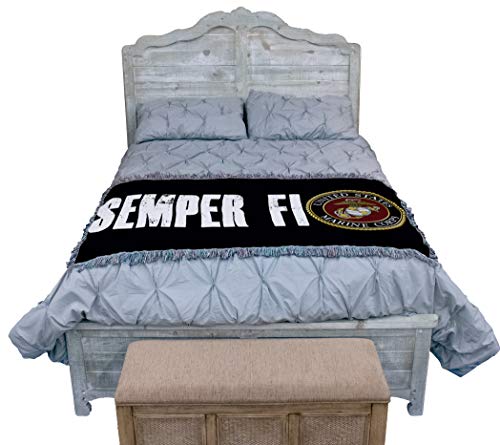 Pure Country Weavers US Marine Corps - Semper Fi Emblem Blanket - Gift Military Tapestry Throw for Back of Couch or Sofa - Woven from Cotton - Made in The USA (61x36)
