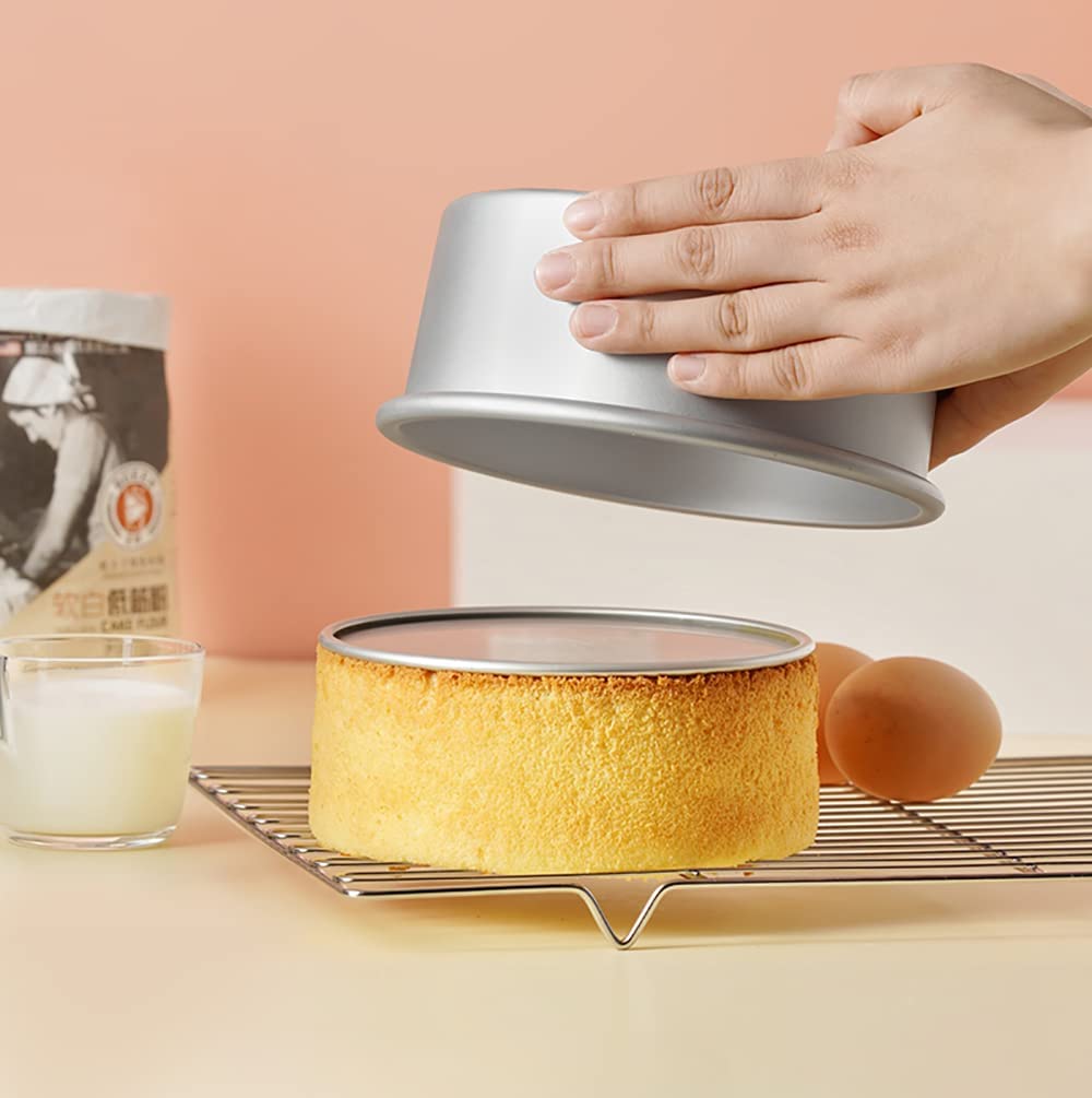 GOLEDU 3 Piece Round Cake Pan, 4" 6" 8" Aluminum Cake Baking Pan with Removable Base, Commonly Used for Baking Cakes that Need a Lot of Volume to Expand, Such as Chiffon Cake, Sponge Cake, etc.