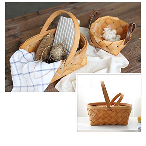 Garneck Wicker Basket with Handle Seagrass Basket,Handmade Rattan Storage Basket Houseware Storage Container Handwoven Straw Seaweed Basket Organizer with Handle Size M