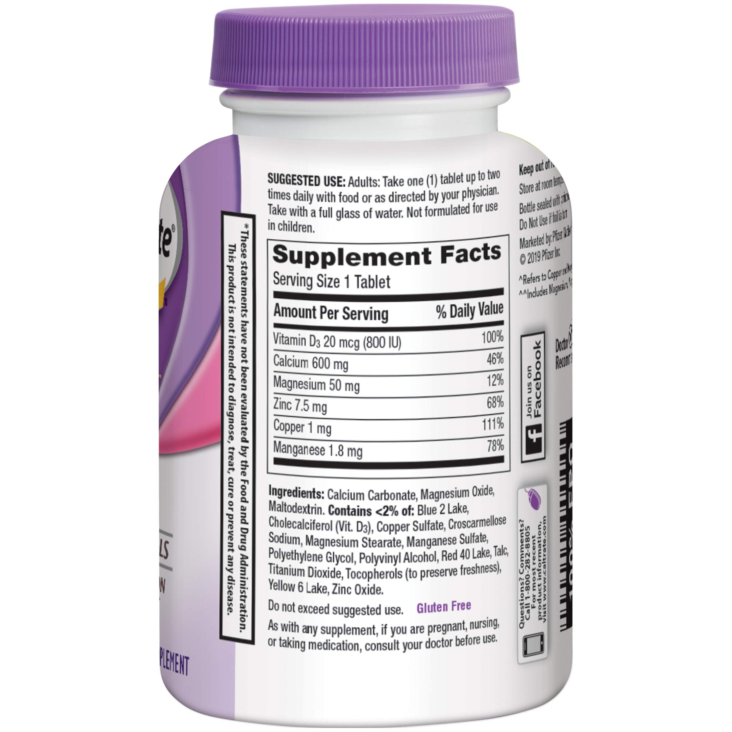 Caltrate 600 Plus D3 Plus Minerals Calcium and Vitamin D Supplement Tablets, Bone Health and Mineral Supplement for Adults - 120 Count (Packaging may vary)