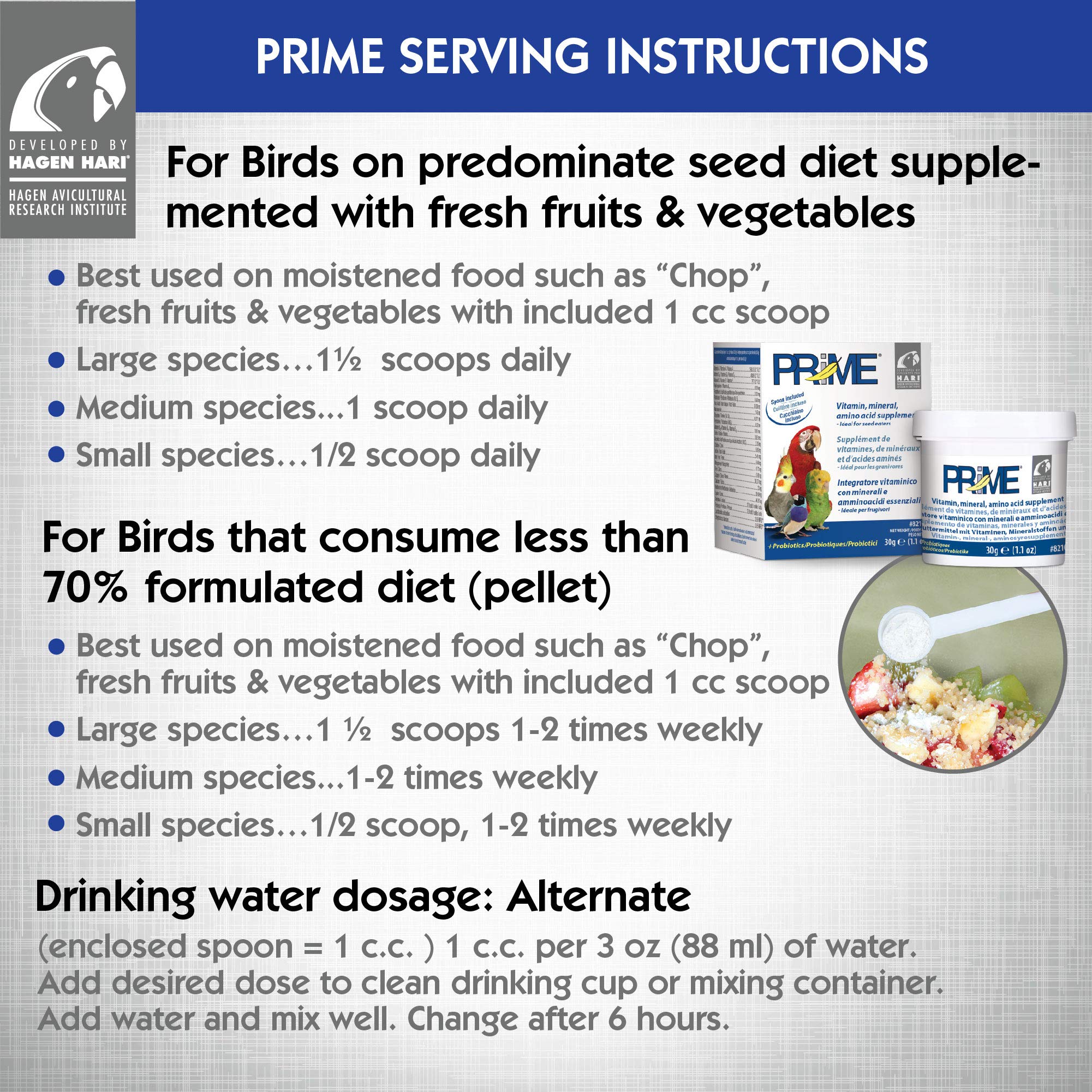HARI Prime Parrot Vitamin, Mineral and Amino Acid Supplement for Seed Eating Birds, 11.3oz