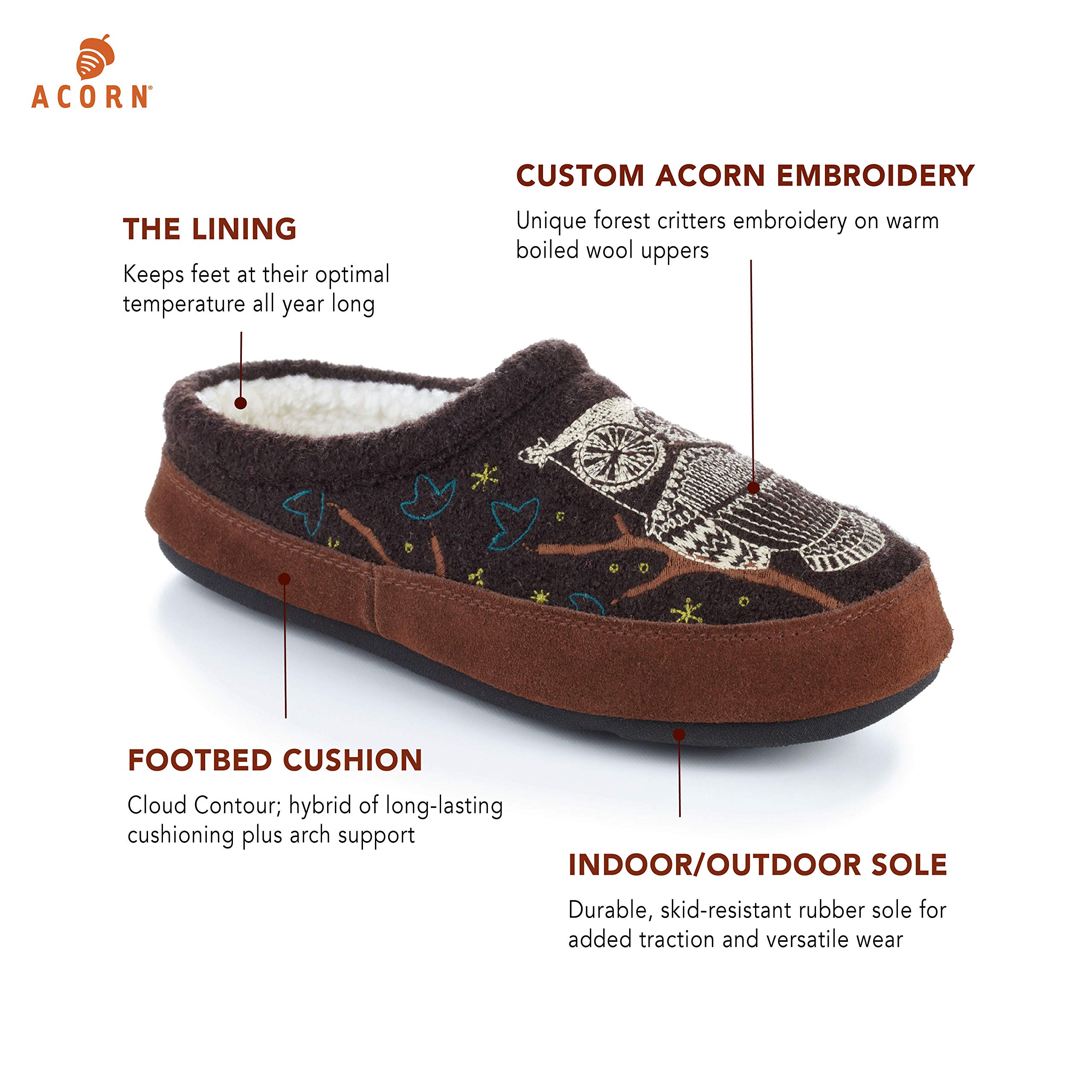 Acorn Women's Slipper with Berber Lining, Suede Siding and Durable Non-Slip Indoor/Outdoor Sole, Chocolate, 8-9