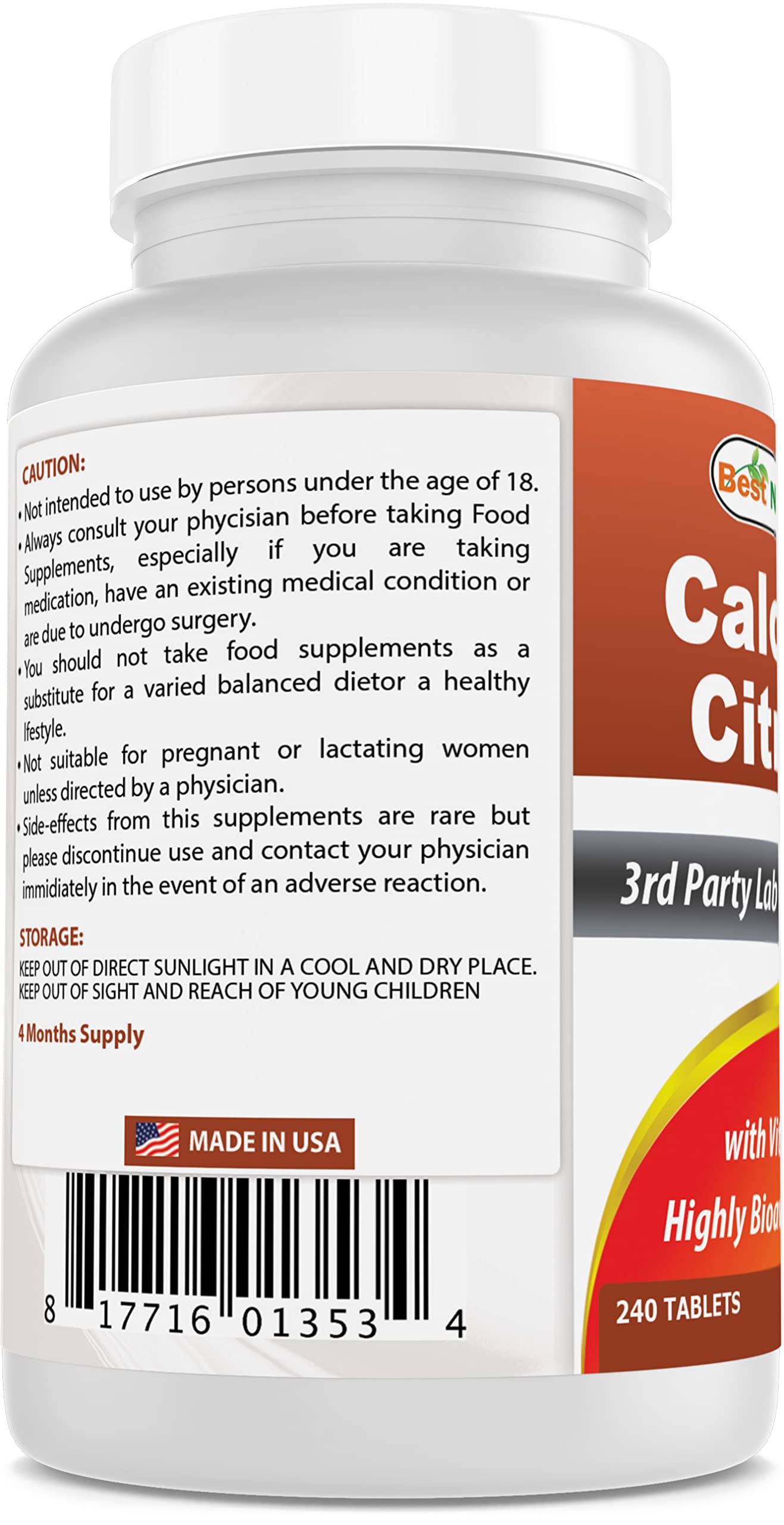 Best Naturals Calcium Citrate with Vitamin D-3 240 Tablets (240 Count (Pack of 1))