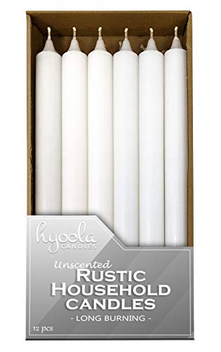Hyoola 10 Inch Dinner Candles - 12 Pack - White Tall Candles - Unscented Rustic Candles - Long Burning Candle Sticks