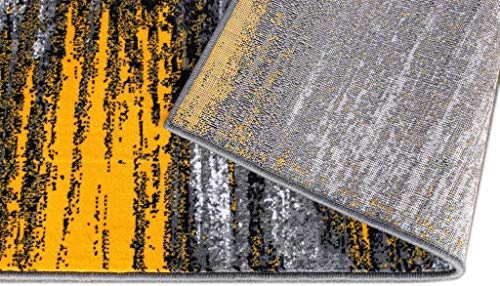 Champion Rugs Modern Contemporary Rugs for Living Dining Room Abstract Brush Stripes Yellow Grey Black Area Rug (5’ 3” X 7’ 5”)