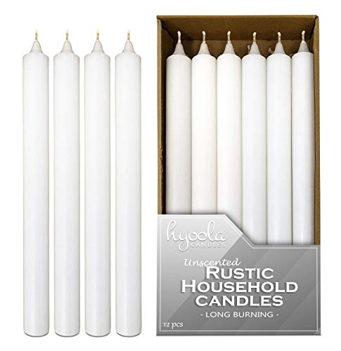 Hyoola 10 Inch Dinner Candles - 12 Pack - White Tall Candles - Unscented Rustic Candles - Long Burning Candle Sticks