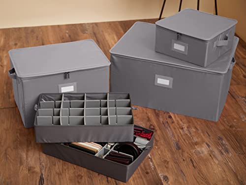 Covermates Keepsakes - Adjustable Zip-Top Storage Box - Configurable FlexGrid Compartments - Heavy Duty Polyester- Reinforced Handles - Stackable Design - Indoor Storage-Graphite