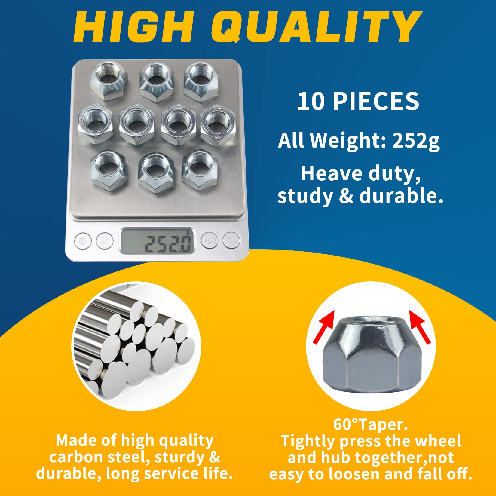 GREPSPUD 10pcs 1/2''-20 Trailer Lug Nuts, Wheel 509 Lug Nut Hub Tire Nuts Open End Acorn Nut for Dexter EZ Lube Trailer Camper RV 1/2" Studs, Zinc Plated