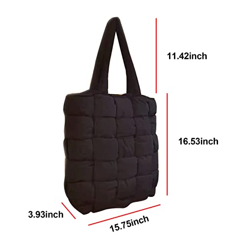 NAARIIAN Women's Large puffer tote bag, Quilted Puffer Tote Bag Soft Padded Down shoulder Handbag Totes Puffer Shoulder Bag Pillow Shopper Bag(BLACK)