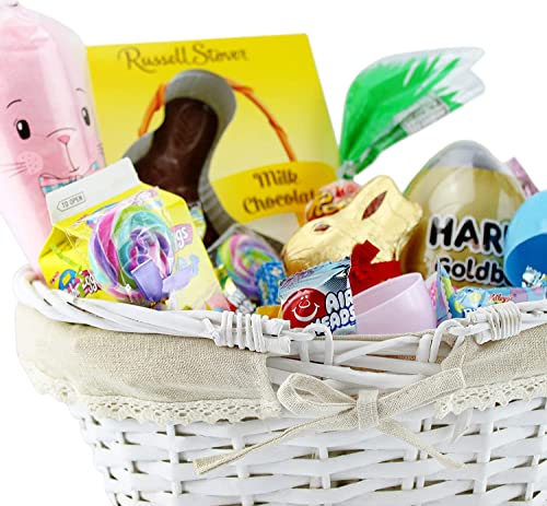 Cornucopia Wicker Basket with Handles (White-Painted), for Easter, Picnics, Gifts, Home Decor and More, 13 x 10 x 6 Inches