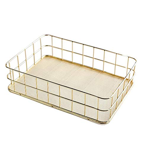 GYY Gold Desktop Metal Storage Basket Storage Box Iron Grid Storage Tray Net Basket Storage Bins for Home Decoration (Large)