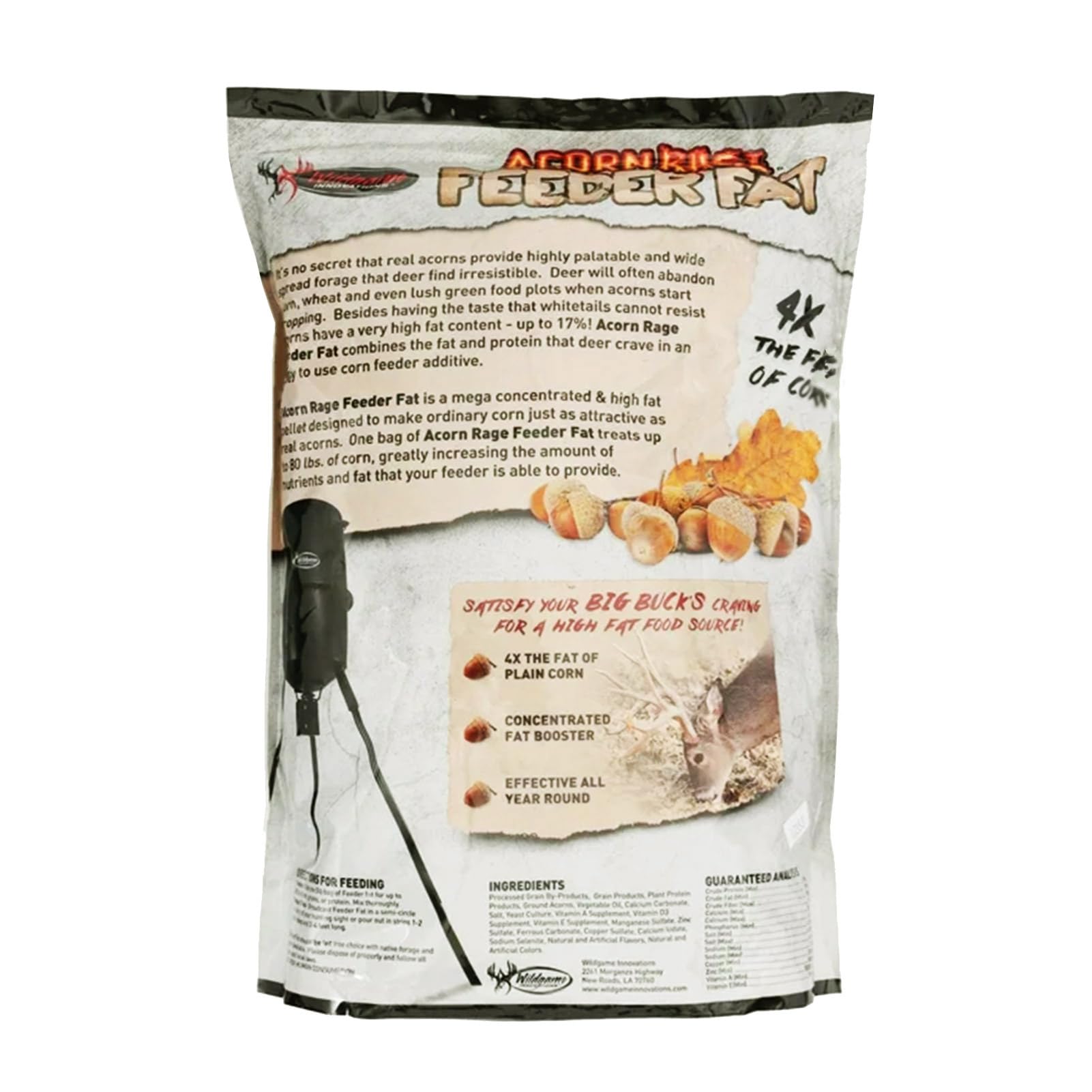 Wildgame Innovations Acorn Rage Feeder Fat Deer Attractant | Effective Year-Round Concentrated Nutritious High-Fat Pellets with Real Acorns, 5lb Bag