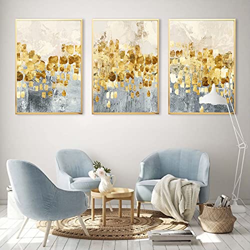 Vlejoy Abstract Gold and Gray Wall Art Foil Canvas Artwork for Living Room Poster Luxury Painting Bedroom 20x28inchx3 Frameless