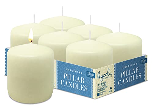 HYOOLA Ivory Pillar Candles 3x3 Inch - Unscented Pillar Candles - 6-Pack - European Made