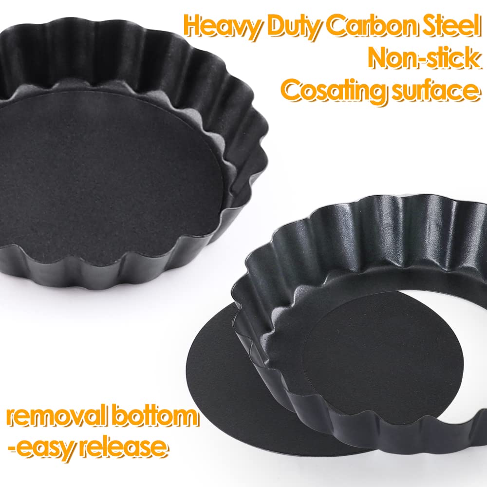 Cyimi Mini Tart Pan Set of 12, Non-Stick 4 Inch Quiche Pan, Removable Bottom Tart Pan for Pies, Quiche Bakeware, Cheese Cakes, Desserts and more