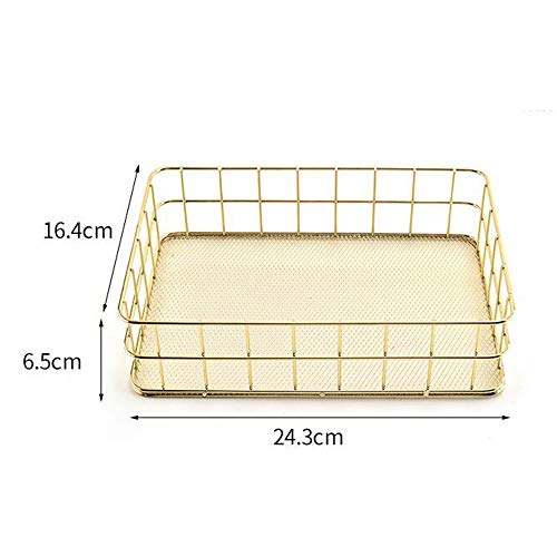 GYY Gold Desktop Metal Storage Basket Storage Box Iron Grid Storage Tray Net Basket Storage Bins for Home Decoration (Large)