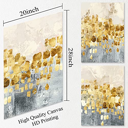 Vlejoy Abstract Gold and Gray Wall Art Foil Canvas Artwork for Living Room Poster Luxury Painting Bedroom 20x28inchx3 Frameless