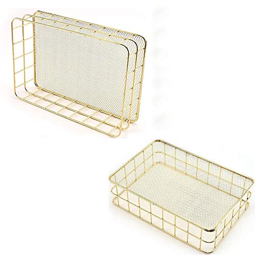GYY Gold Desktop Metal Storage Basket Storage Box Iron Grid Storage Tray Net Basket Storage Bins for Home Decoration (Large)