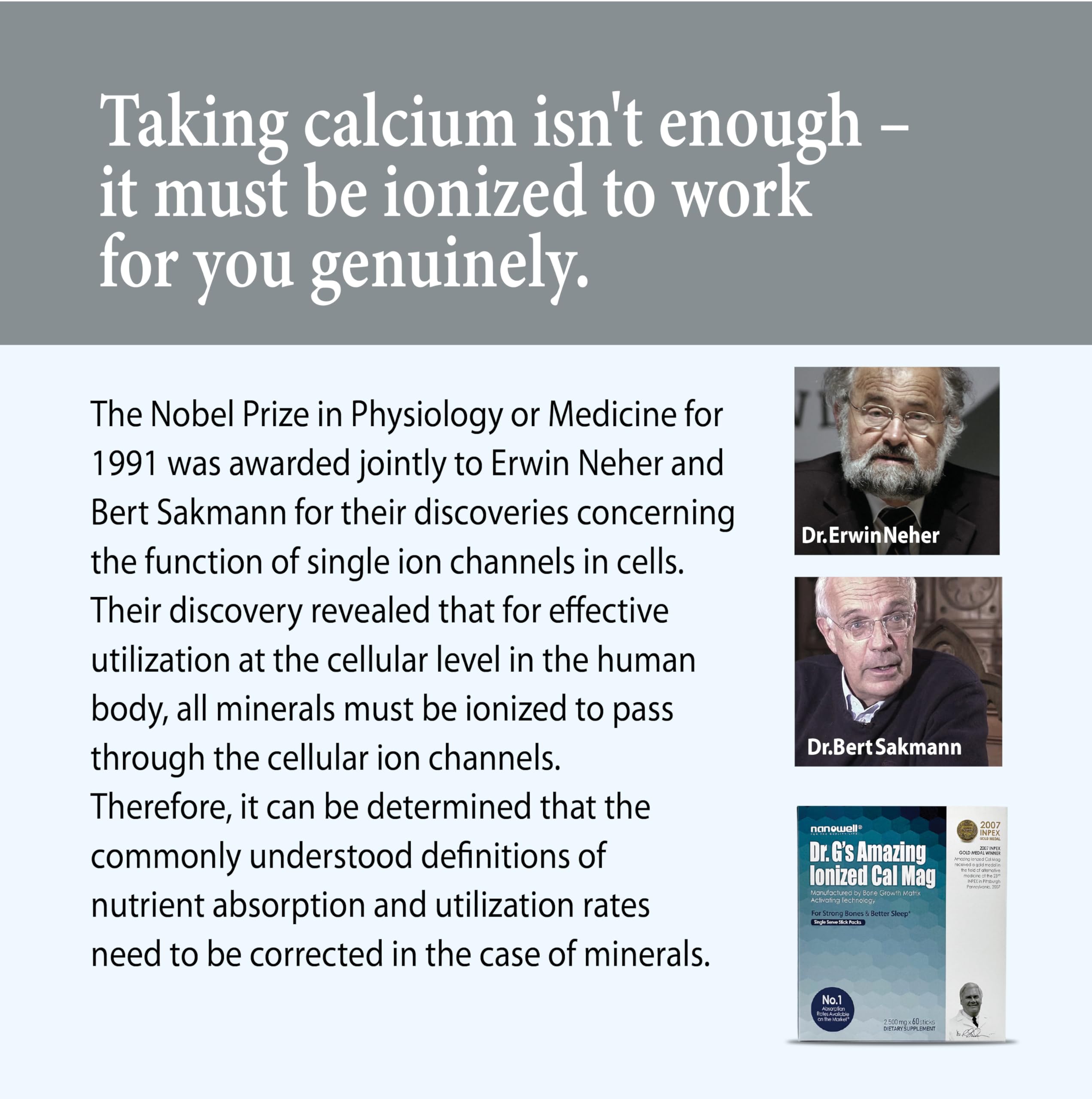 Dr. G's Amazing Ionized Cal Mag Powder, Dietary Supplement for Bone Density Increase, Calcium & Magnesium 2:1 Ratio - 60 Sticks, 60 Day Supply
