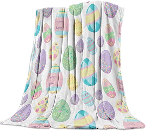 JOOCAR Flannel Throw Blanket Happy Easter Colorful Eggs Cozy&Soft Plush Blankets for Bed Couch Living Room Sofa Chair