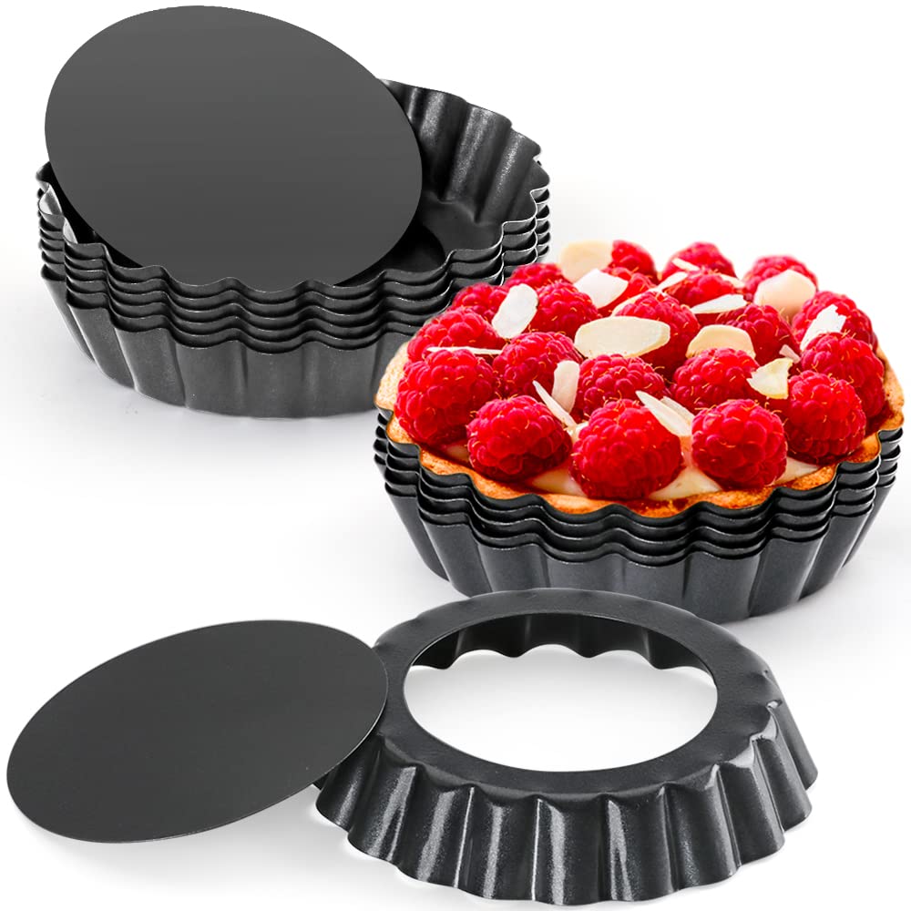 Cyimi Mini Tart Pan Set of 12, Non-Stick 4 Inch Quiche Pan, Removable Bottom Tart Pan for Pies, Quiche Bakeware, Cheese Cakes, Desserts and more