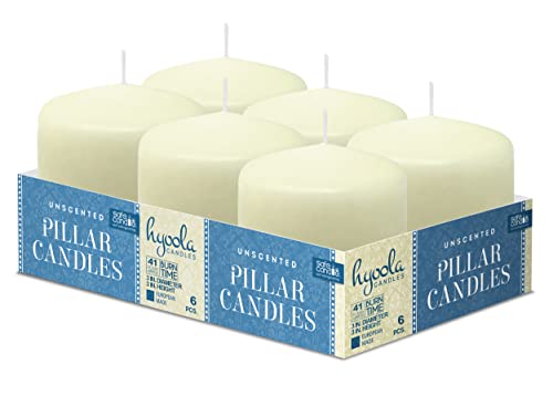 HYOOLA Ivory Pillar Candles 3x3 Inch - Unscented Pillar Candles - 6-Pack - European Made