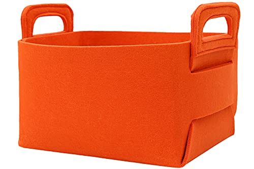 MoiDolf 2 Pack Foldable Storage Baskets for Shelves Decorative Collapsible Storage Cube with Carry Handles Felt Storage Baskets for Organizing Books Toys (Orange, 14.2‘’×9.8‘’×9.1‘’)