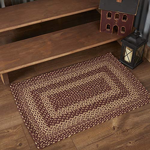 VHC Brands Burgundy Tan Jute Rug Rect w/Pad 20x30 (Rect 24x36)
