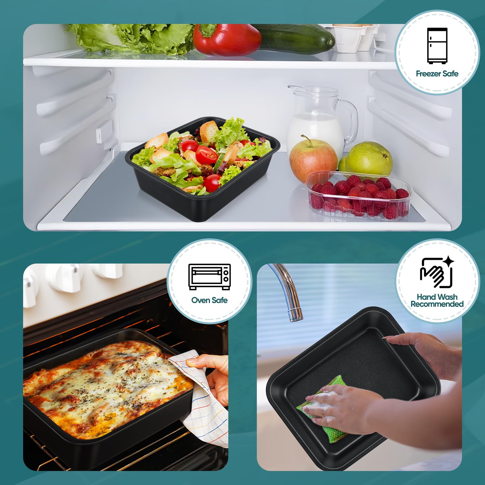TeamFar Lasagna Pan, 10.6 x 8.25 x 3.1inch Rectangular Cake Baking Pan, with Stainless Steel Core & Nonstick Coating, Healthy, Wider Edge & Deep Side
