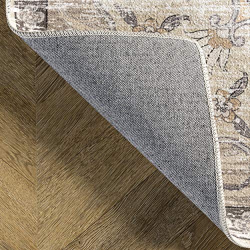nuLOOM Glenda Machine Washable Faded Medallion Area Rug, 4' x 6', Light Grey