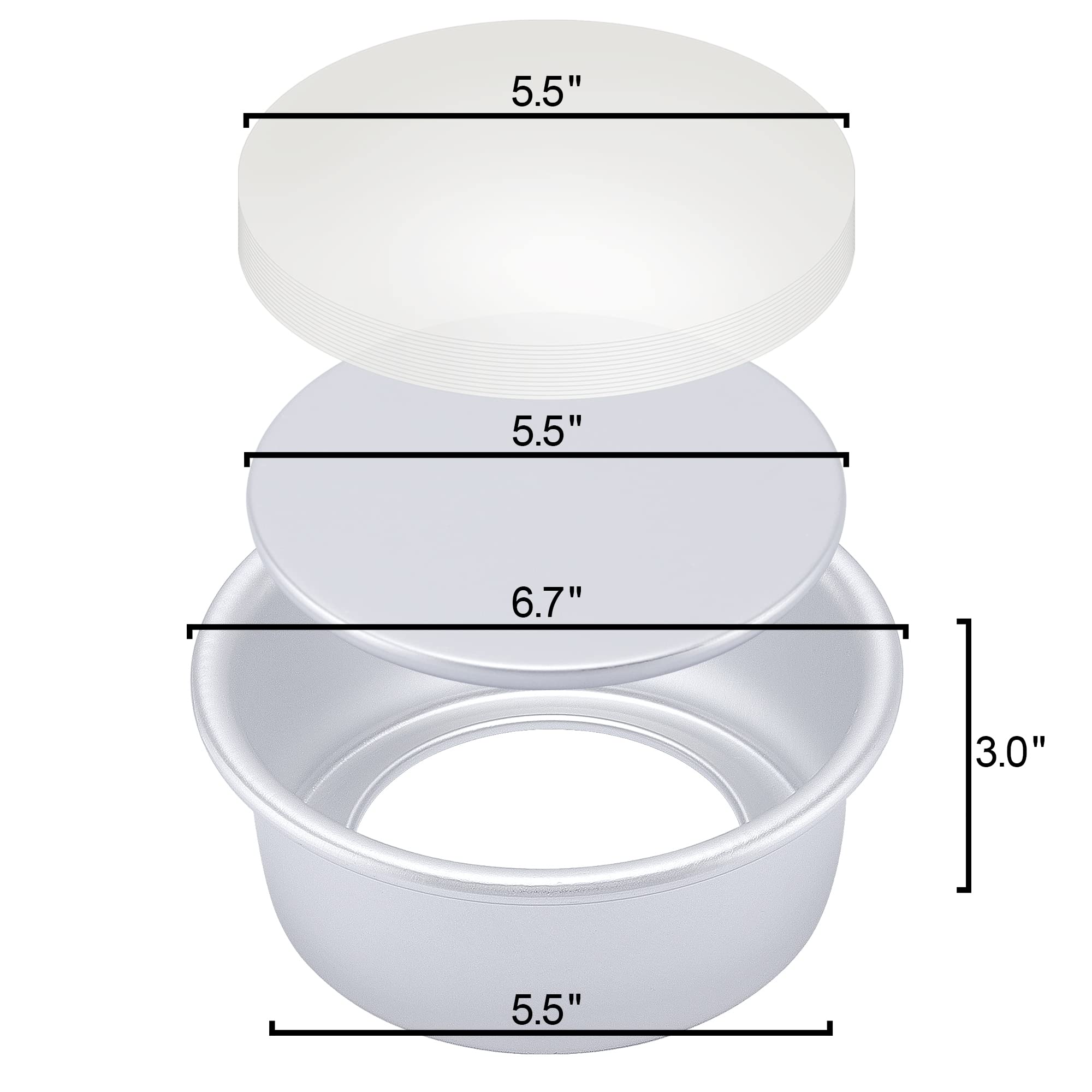 6 Inch Round Cake Pan Set of 4, Nonstick Aluminum Baking Pans with 100 Sheets Parchment Paper, Cake Tins For Making Layered Cakes Deep Dish Pizza Quiches, Removable Bottom For Easy Quick Release