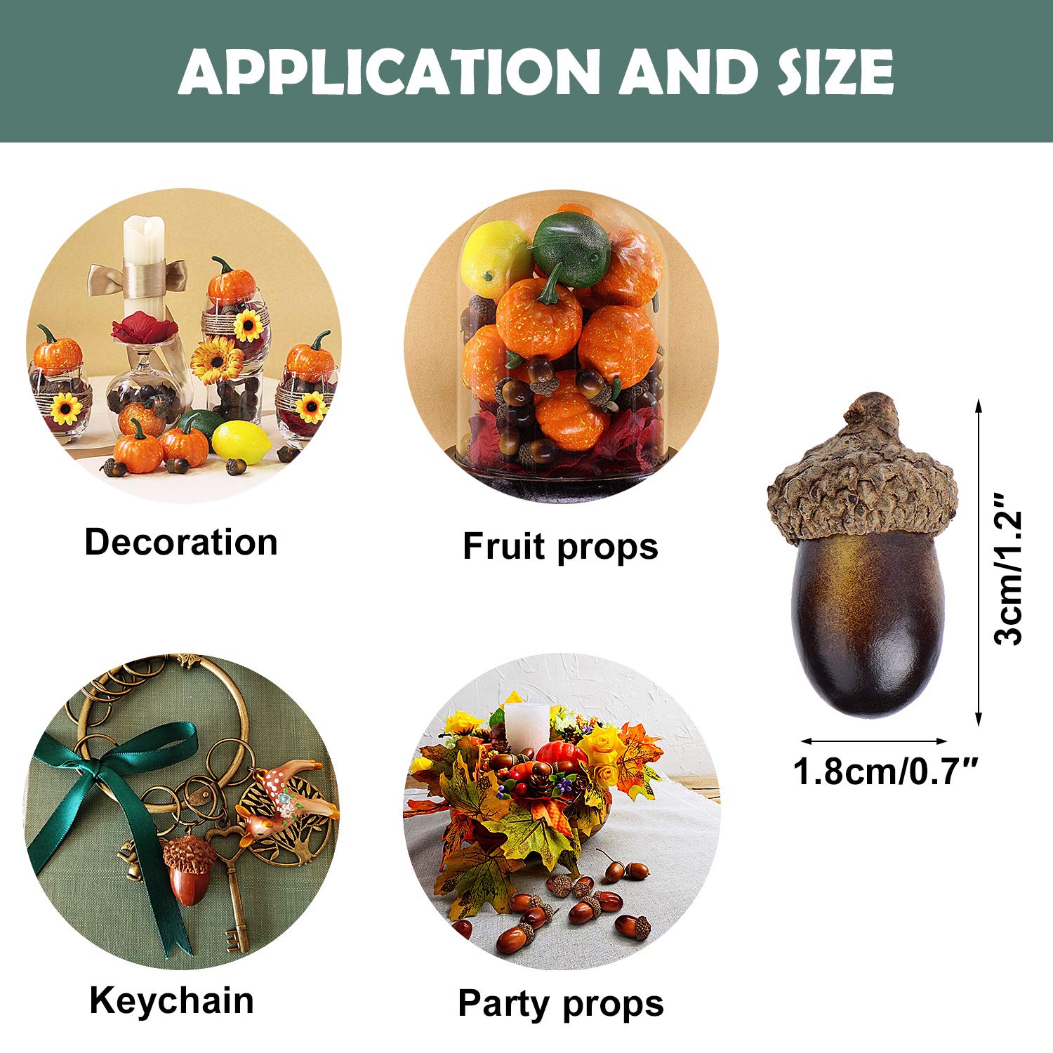 Udefineit 100PCS 3cm Artificial Mini Acorns, Fake Fruit Props Lifelike Oak Nut Plants Model Craft for Home Kitchen Table Decor, Thanksgiving Halloween Christmas Festival Decorative Ornaments (2 Pack)