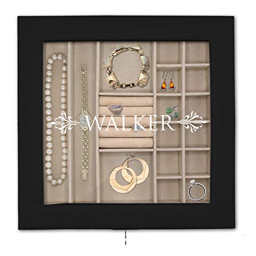 My Personal Memories Custom Personalized Jewelry Box, Tray & Organizer with Glass Top - Customized and Engraved Accessories Gift for Mom, Wife, Her (Large 10.5" x 10.5", Midnight Black)