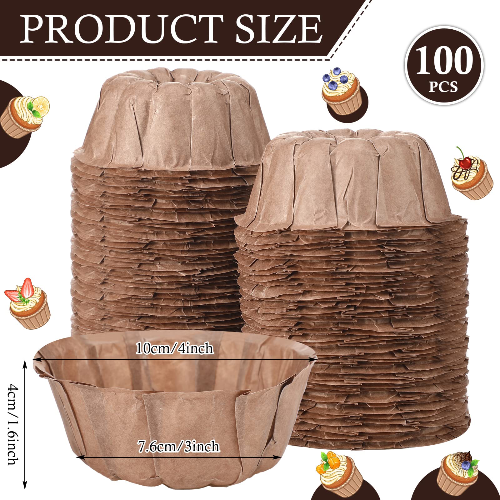 Eaasty 100 Pieces Disposable Mini Cake Molds Paper, Grease Proof Nonstick Mini Cake Pan for Baking Pound, Brownie Muffin Dessert Crumb Cakes