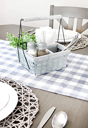 AuldHome Wood Basket Caddy (Gray Washed), 4-Compartment Carry-All Divided Organizer, Great for Easter/Spring Gift Basket