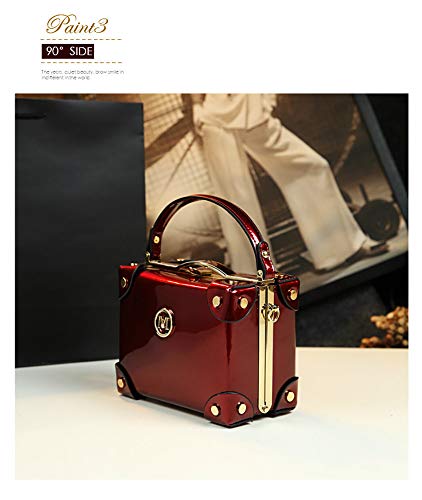 Fashion Women's Top Handle Satchel Handbags Leather Evening Bag Purses Small Hard Square Box Shoulder Bags (Red)