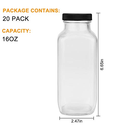 Vintage Water Bottles,Glass Drinking Bottles 16oz,Square Beverage Bottles 500ml With Lids For Kombucha,Tea,Glass Bottles For Homemade Drinks,Travel Reusable Milk Bottles Juiceing Bottles 20Pack …