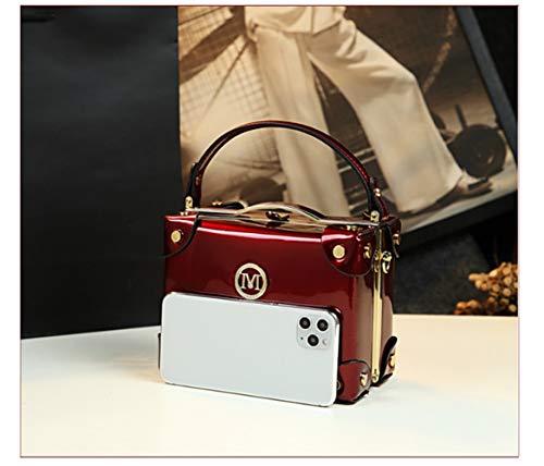 Fashion Women's Top Handle Satchel Handbags Leather Evening Bag Purses Small Hard Square Box Shoulder Bags (Red)
