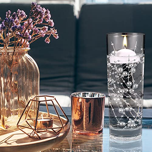 50 Pieces Artificial Pearl String for Floating Candles 6 Inch Pearl String Vase Fillers Floating Candles Centerpiece for Valentine's Day Wedding Dinning Table Party (Silver)