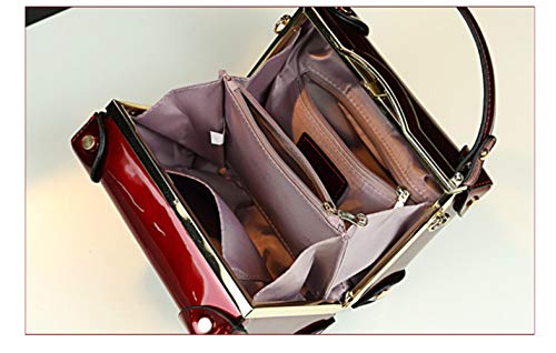 Fashion Women's Top Handle Satchel Handbags Leather Evening Bag Purses Small Hard Square Box Shoulder Bags (Red)