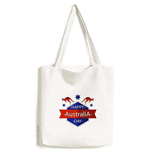 Happy Australia Day Ostrich and Star Illustration Tote Canvas Bag Shopping Satchel Casual Handbag