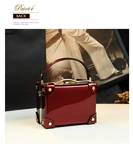 Fashion Women's Top Handle Satchel Handbags Leather Evening Bag Purses Small Hard Square Box Shoulder Bags (Red)