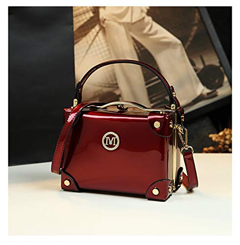 Fashion Women's Top Handle Satchel Handbags Leather Evening Bag Purses Small Hard Square Box Shoulder Bags (Red)
