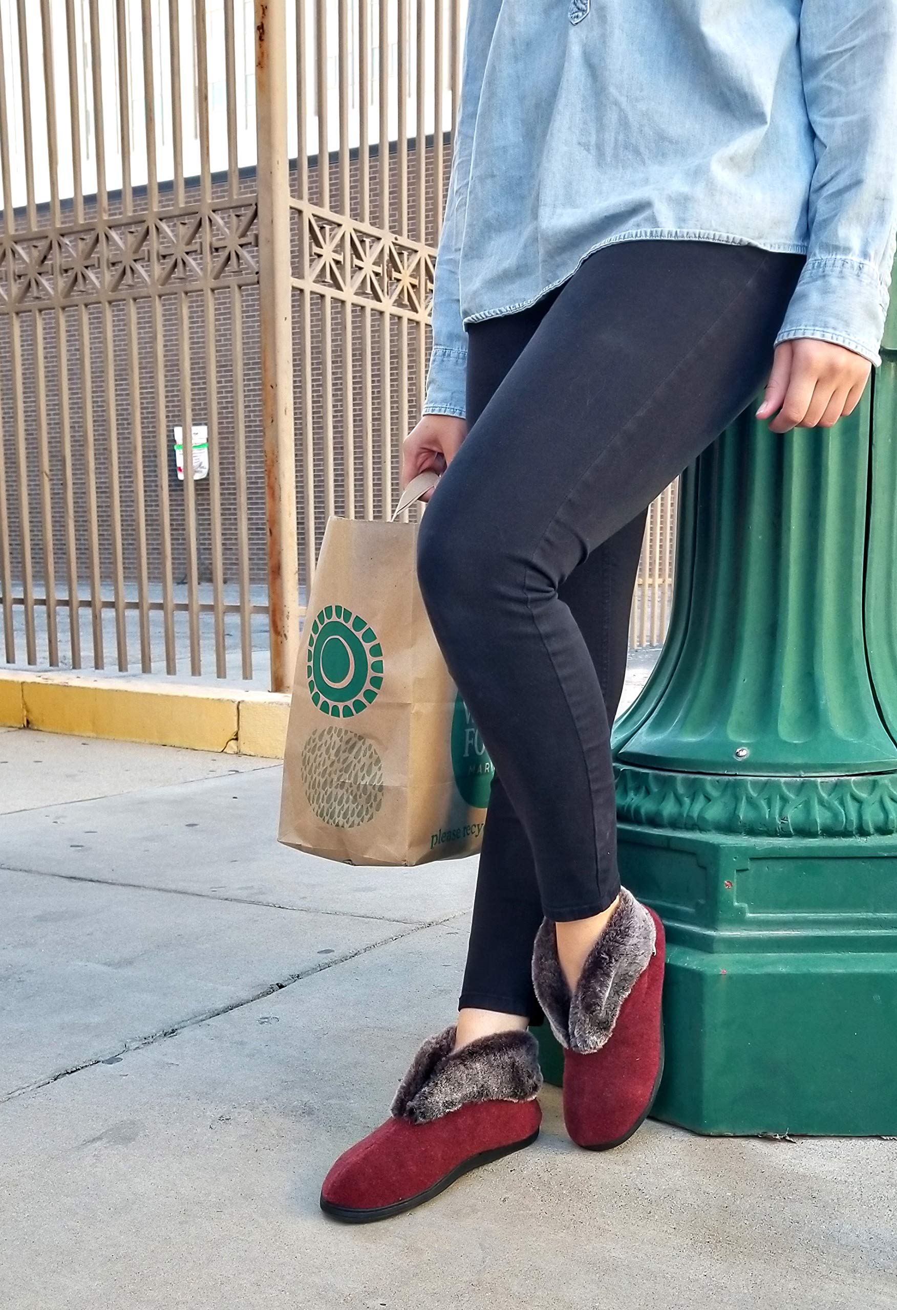 Acorn Women’s Chinchilla Bootie Slipper, Plush Faux Fur with a Multi-Layer Memory Foam Footbed And A Rubber Sole.