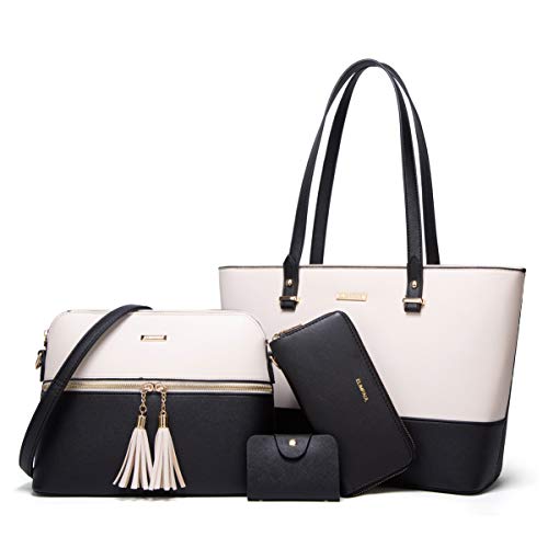 Women Fashion Synthetic Leather Handbags Tote Bag Shoulder Bag Top Handle Satchel Purse Wallet Set 4pcs